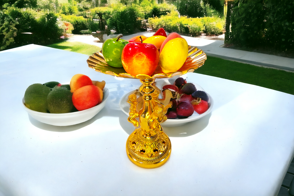 Fruit Stand Golden with 3 Statue – Decoration Bazaar